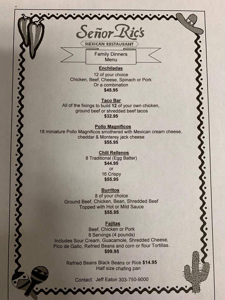 Menu at Senor Ric's Mexican Restaurant, Aurora, E Mississippi Ave