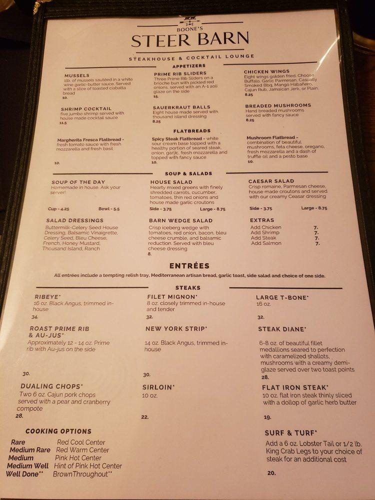 Menu at The Steer Barn, Upper Sandusky