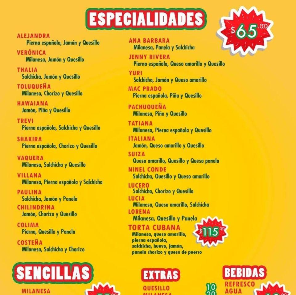Carta de comida rápida Tortas Mac Prado's, Villa de Álvarez