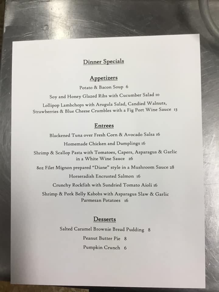 Menu at Cafe Mirage, Ocean City