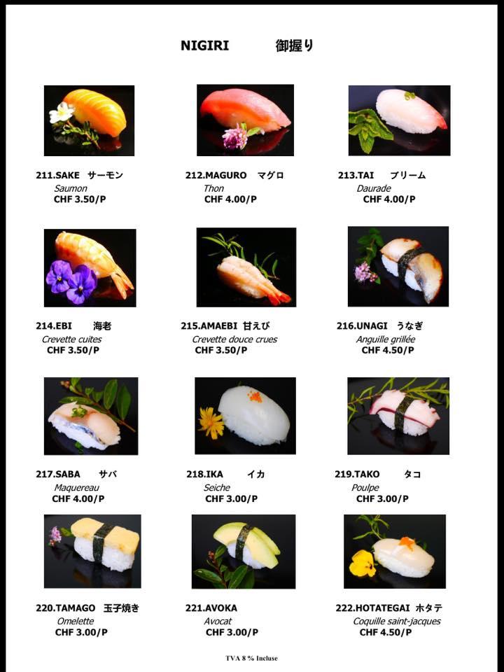 Menu at Ji Xiang, Fribourg