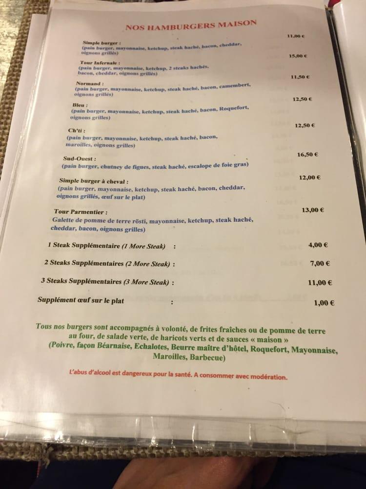 Menu at L'Etable restaurant, Calais