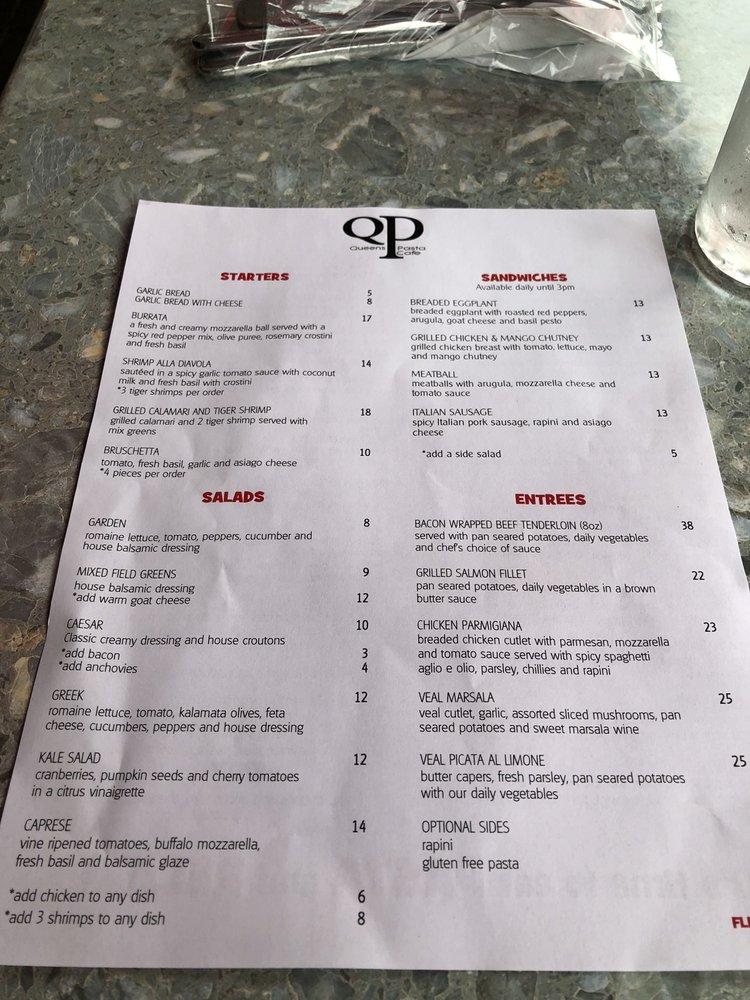 Menu at Queen's Pasta Cafe, Toronto, Bloor St W