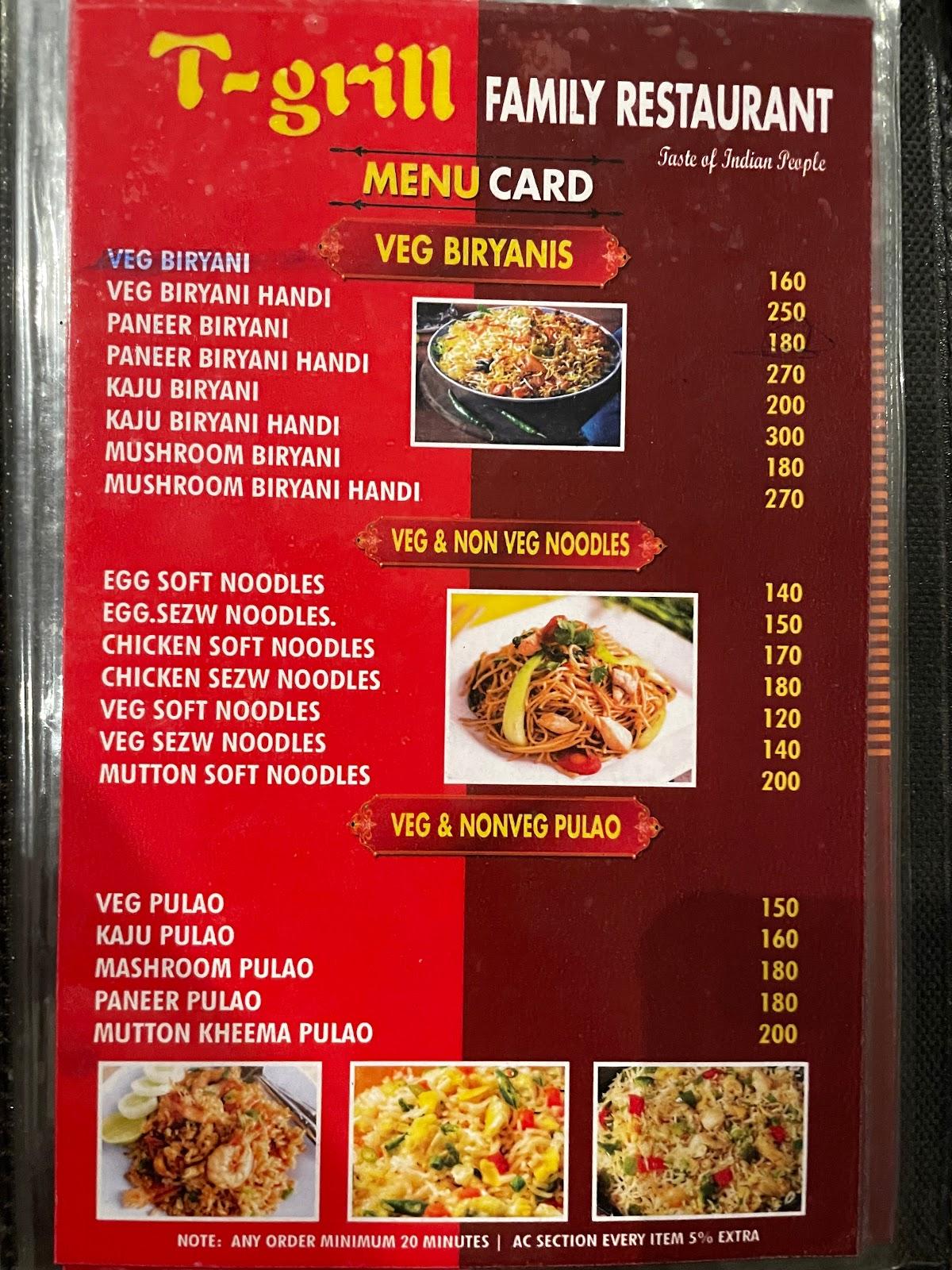 Menu at T Grill Family Restaurant, Bodhan Rural