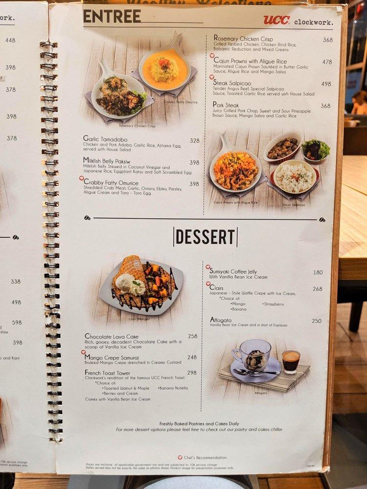 Menu at UCC Clockwork cafe, Cebu City