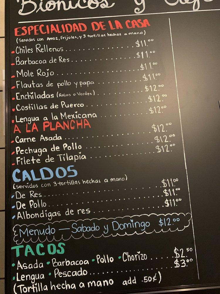Menu at Bionicos Y Cafe Bell, Bell