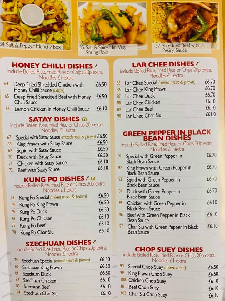 Menu at Fei Wong restaurant, Greenock