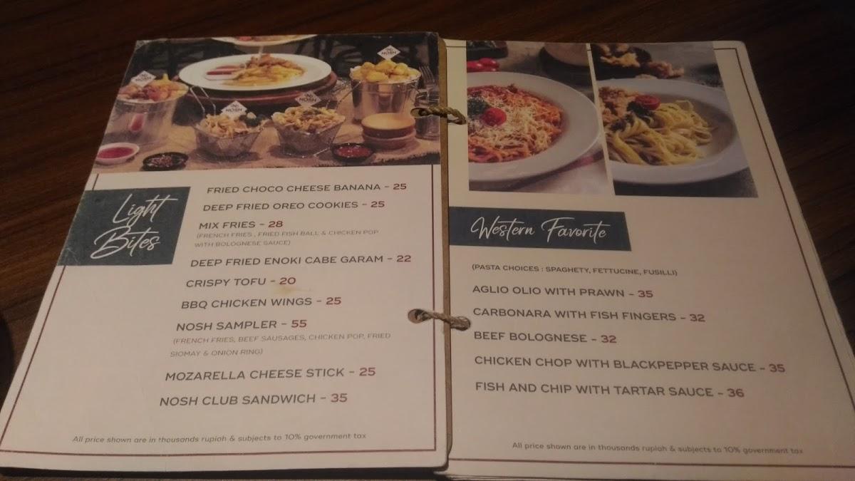 Menu at Nosh Cafe & Eatery, Mentawa Baru Hilir, Jl. H.M. Arsyad No.2
