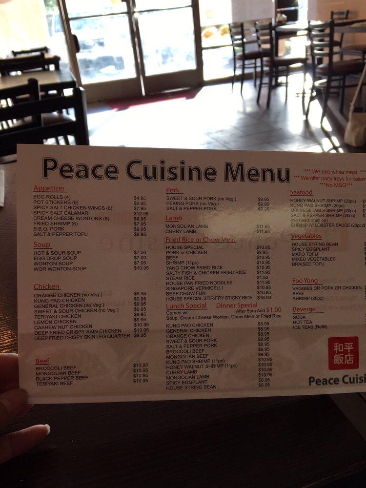 Menu at Peace Cuisine restaurant, West Sacramento