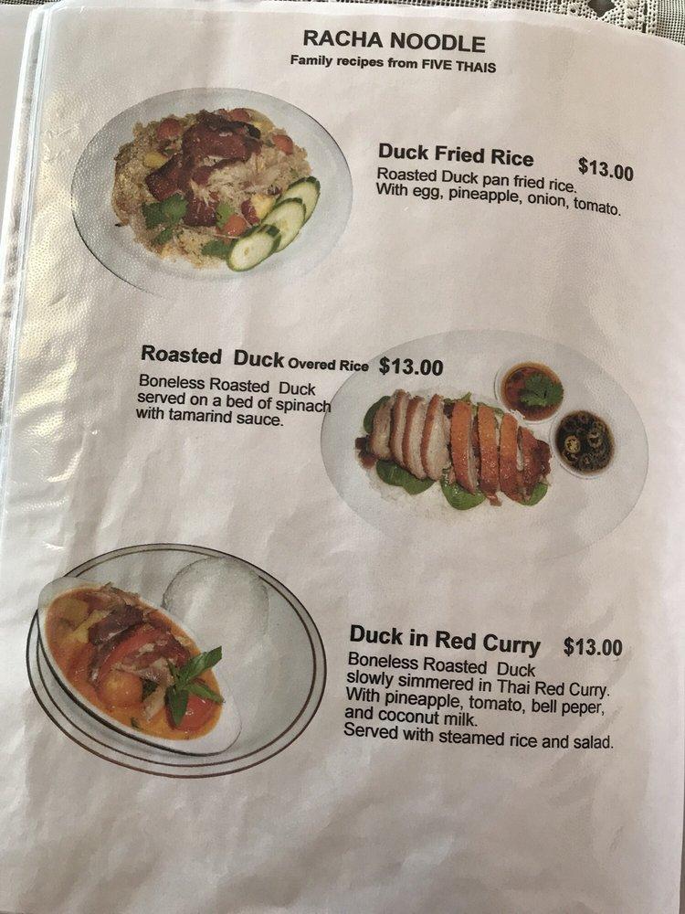Menu at Racha Noodle restaurant, Redding