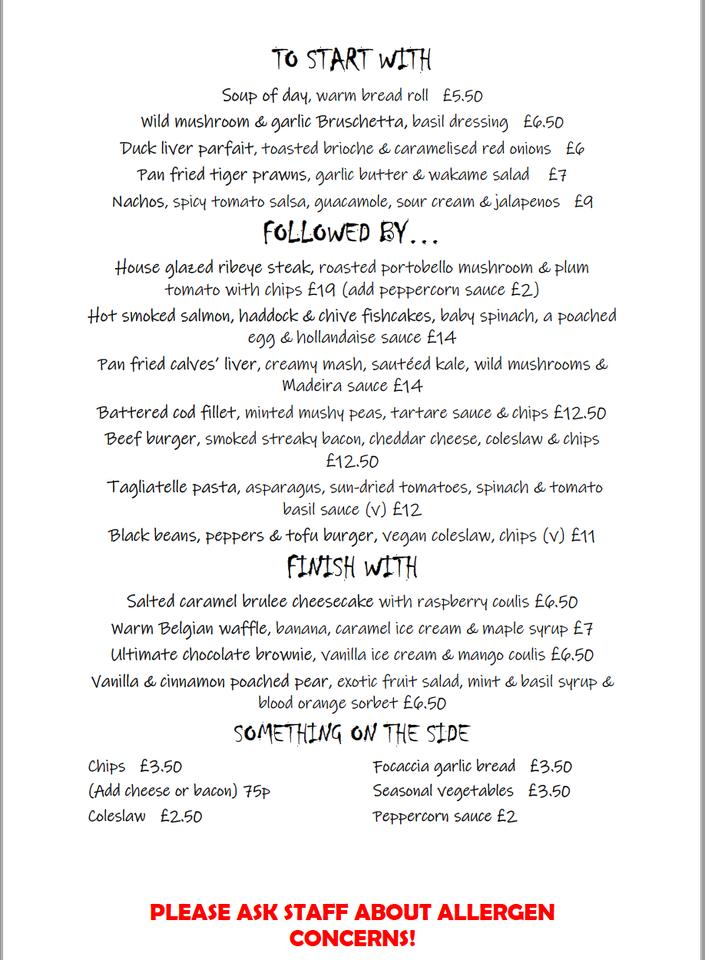 Menu at The Swan Grendon Underwood pub & bar, Grendon Underwood