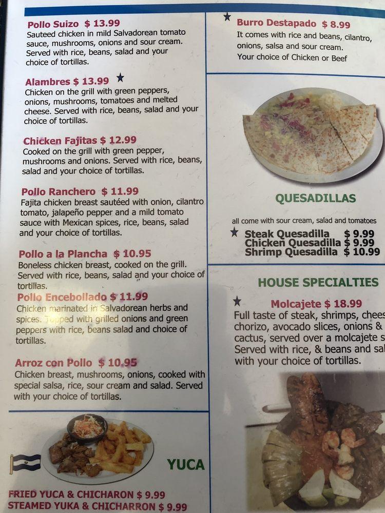 Menu at Vicky's Salvadorian Restaurant, Centralia