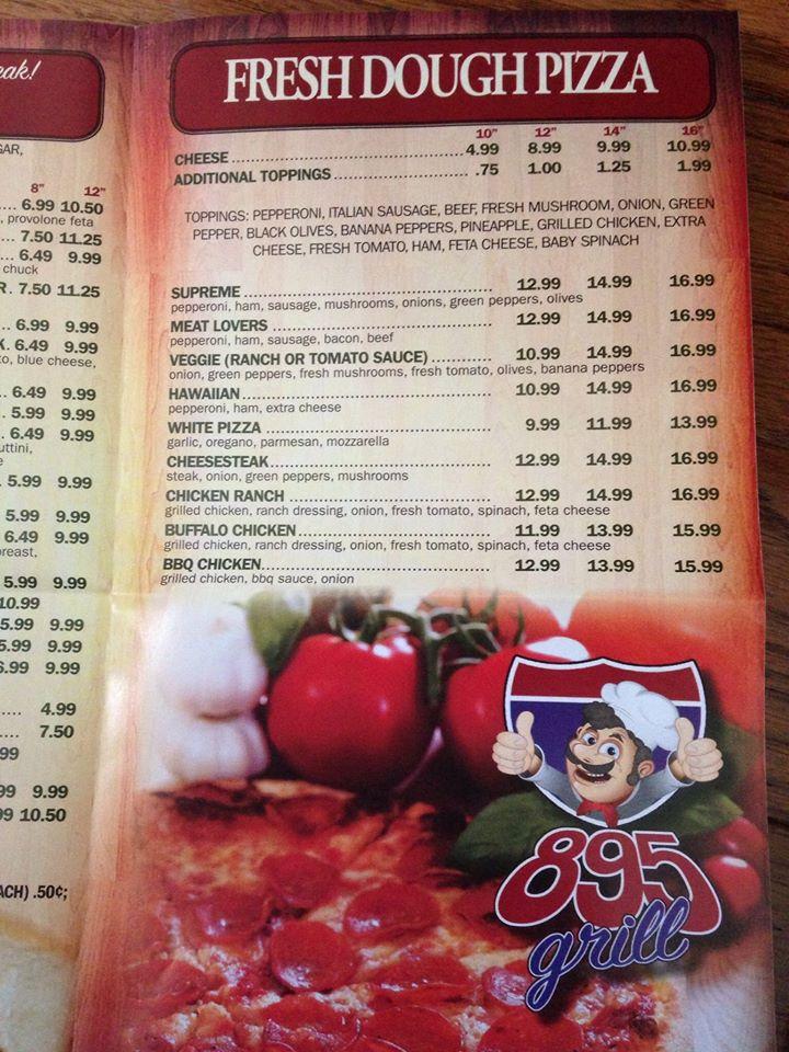 Menu at 895 Grill pizzeria, Baltimore