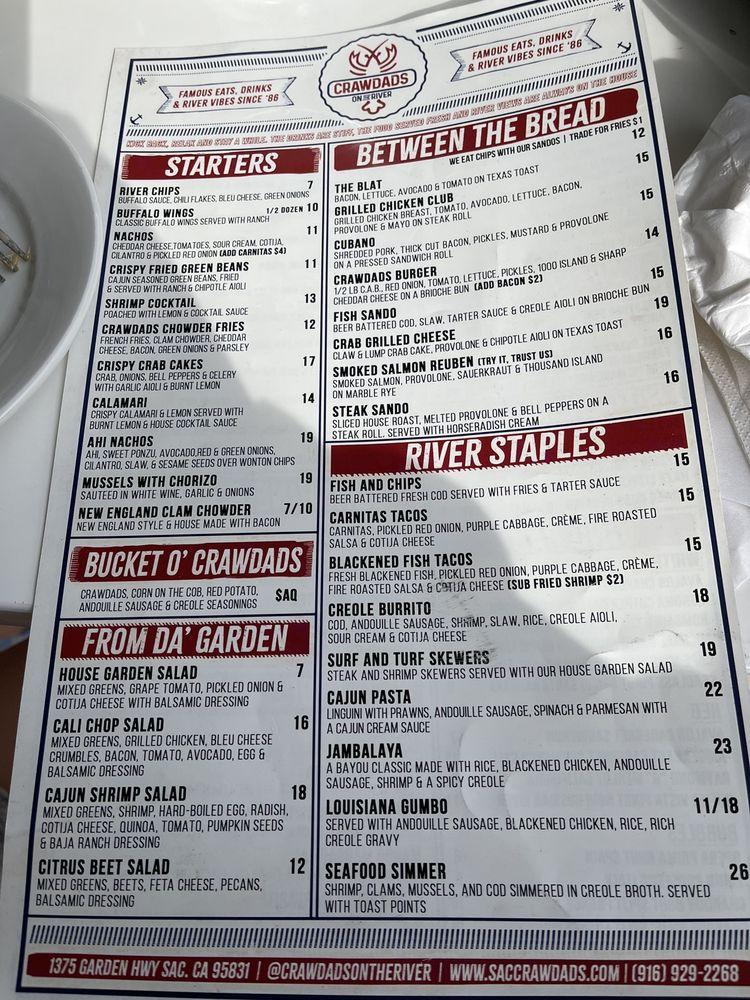 Menu at Crawdads on the River pub & bar, Sacramento