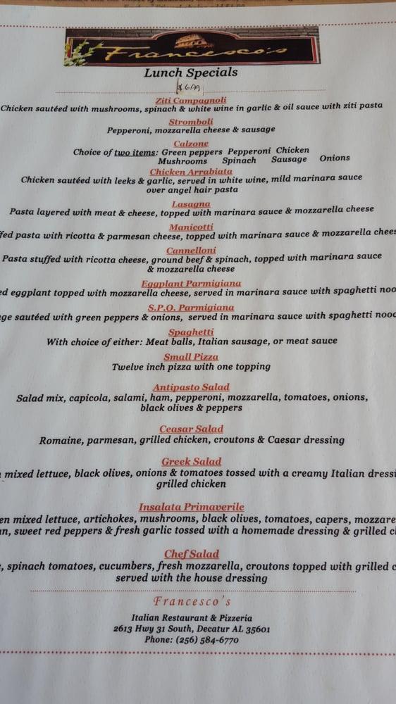 Menu at Francesco's Italian Restaurant, Decatur, Hwy 31 S
