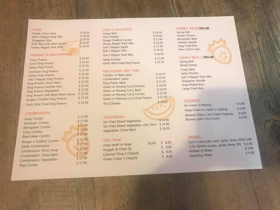 Menu at Mandy's Restaurant, Goulburn