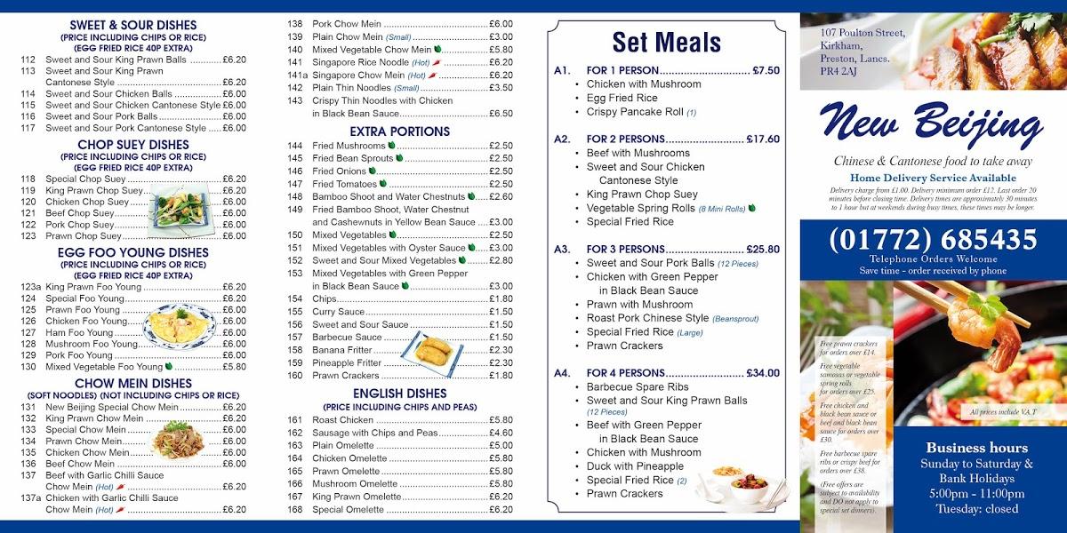 Menu at New Beijing Chinese Takeaway fast food, Freckleton