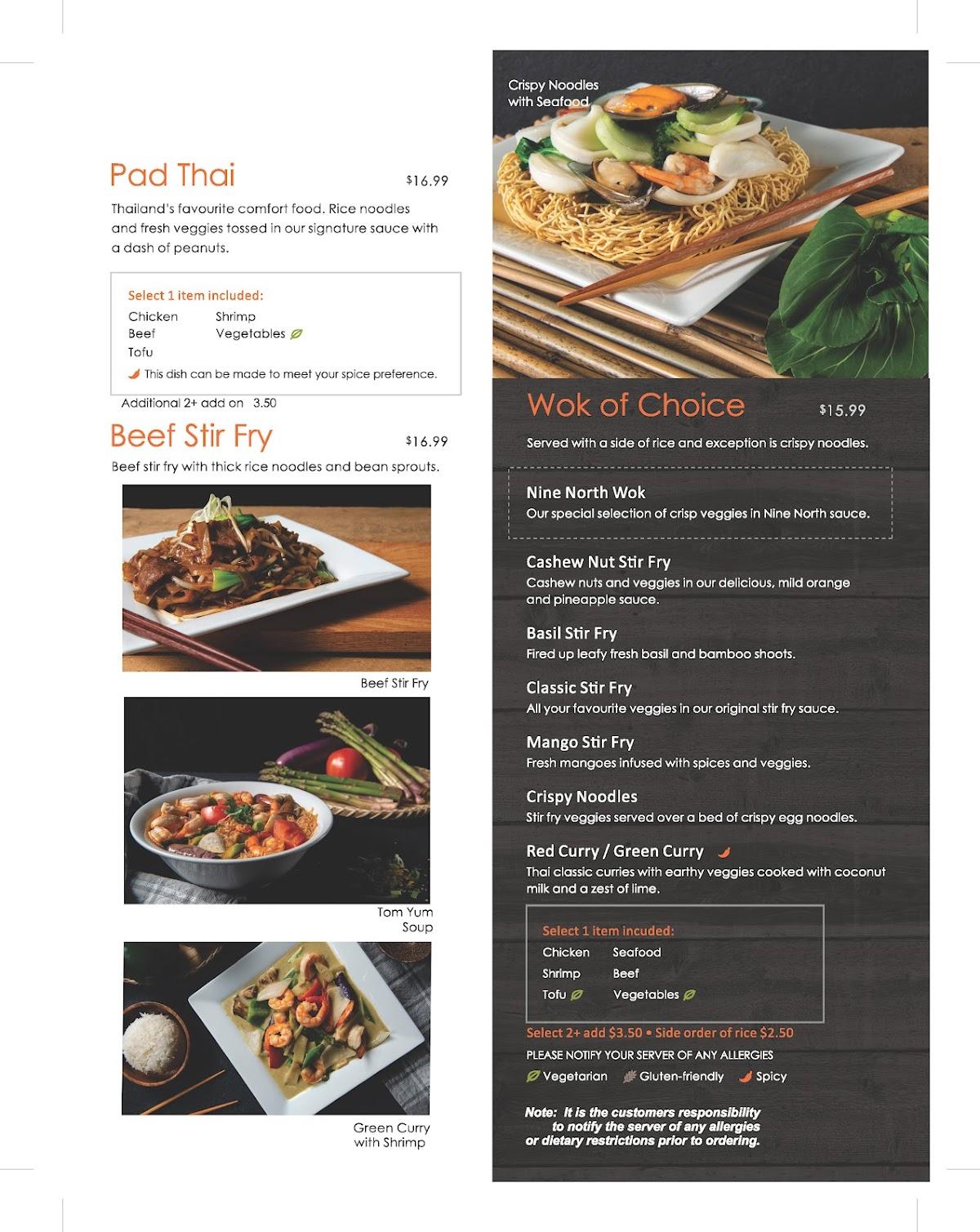 Menu at Nine North (Viet-Thai Cuisine) restaurant, Brantford