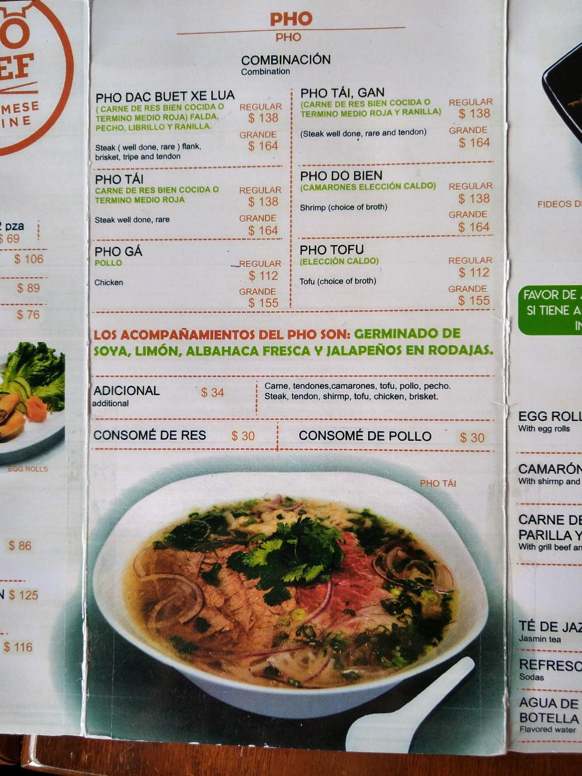 Carta del restaurante Pho Chef, Guadalajara