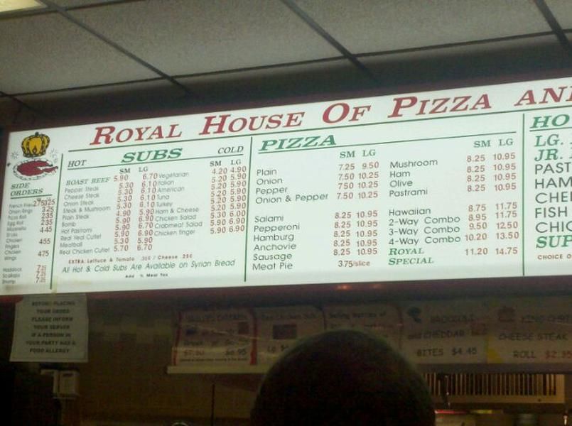 Menu at Royal House-Roast Beef & Pizza pizzeria, Methuen
