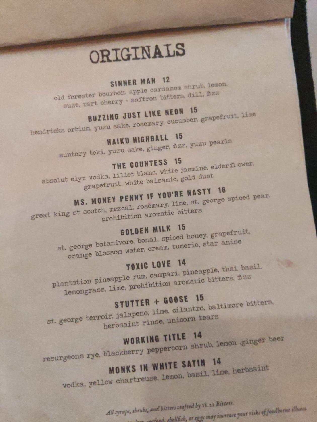 Menu at The James Room pub & bar, Atlanta, 661 Auburn Ave NE STE 280