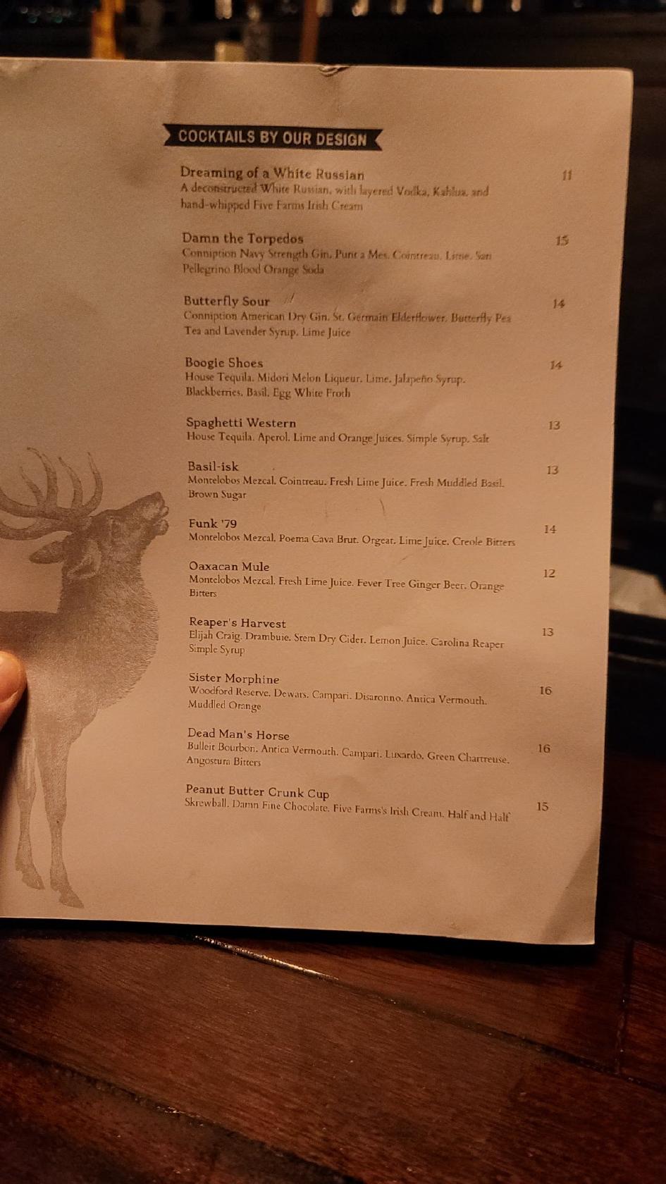 Menu at Belltree Cocktail Club, Carrboro