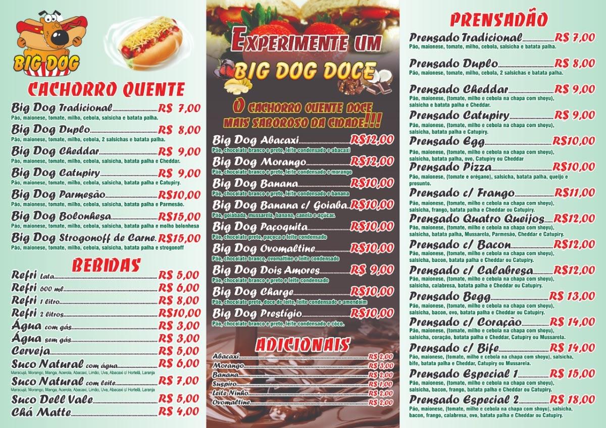Menu at Big Dog guaratuba, Guaratuba