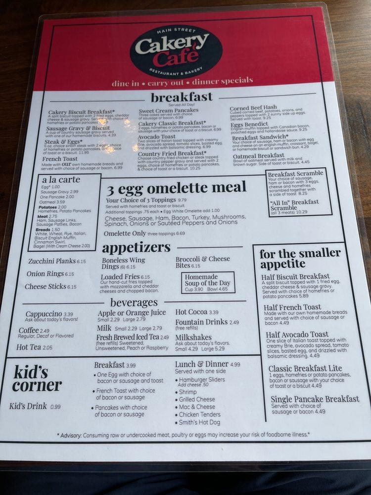 Menu at Cakery Cafe at Copperleaf, Erie