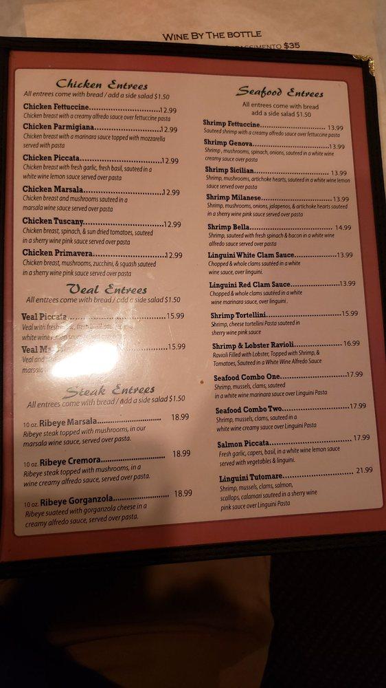 Menu at Calabria Italian Restaurant, New Iberia