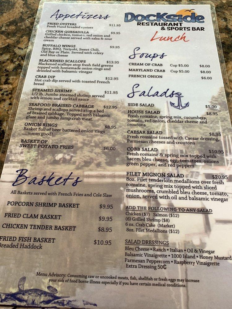 Menu at Dockside Restaurant & Sports Bar, Tracys Landing, 421 Deale Rd