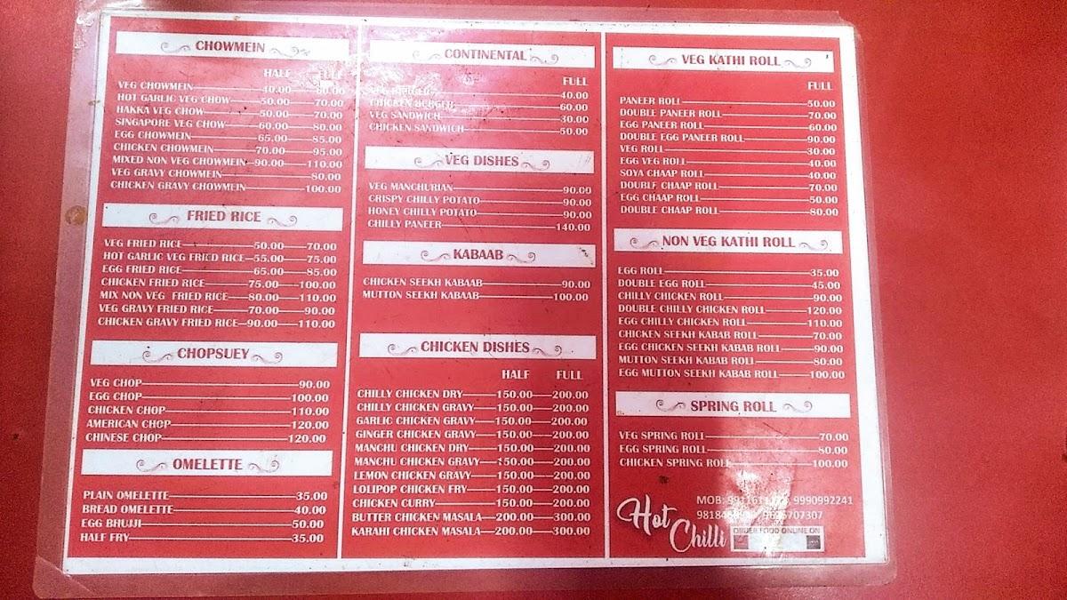 Menu at Hot Chilly, New Delhi