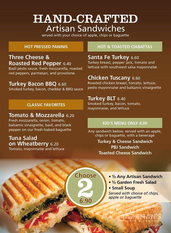 Menu at Jazzman's Cafe & Bakery, Burlington