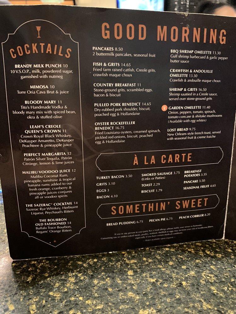 Menu at Leah's Kitchen restaurant, Kenner, 1 Terminal Dr