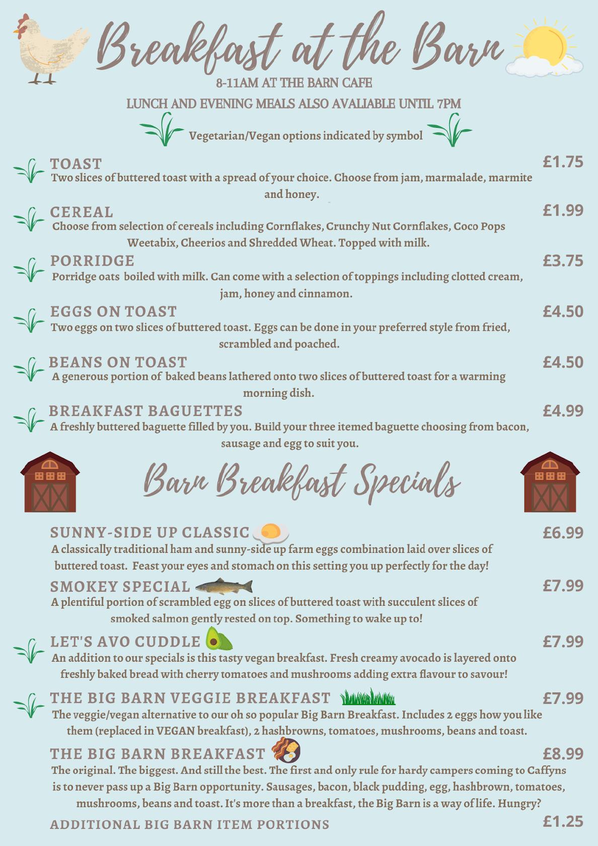 Menu at The Barn Restaurant and Goat Garden Cafe, Lynton and Lynmouth