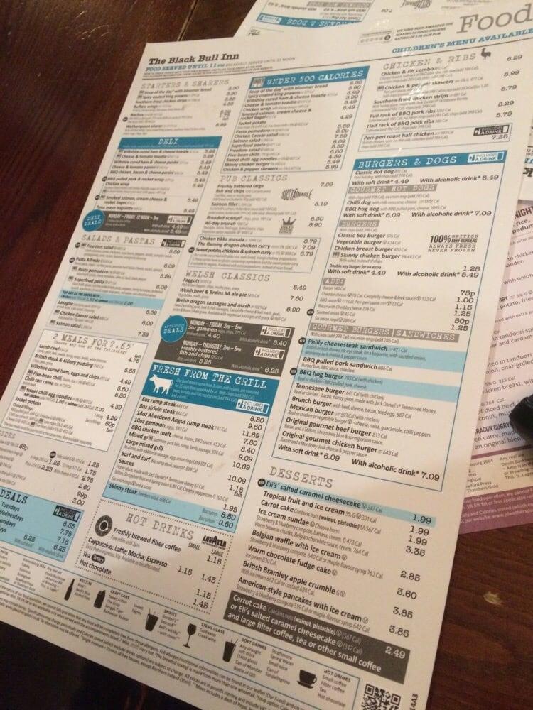 Menu at The Black Bull Inn pub & bar, Bangor