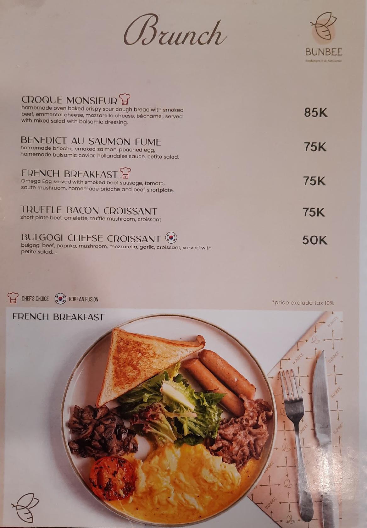 Menu at Bunbee Boulangerie and Patisserie, Surabaya