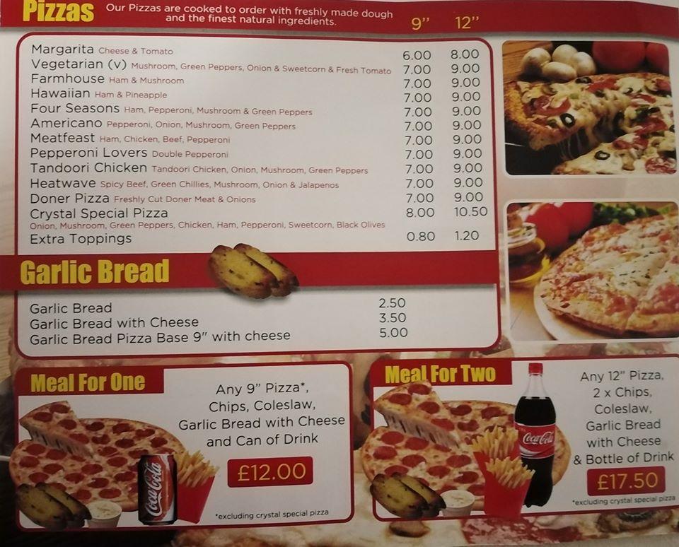 Carta de comida rápida Crystal Kebabs, Taunton
