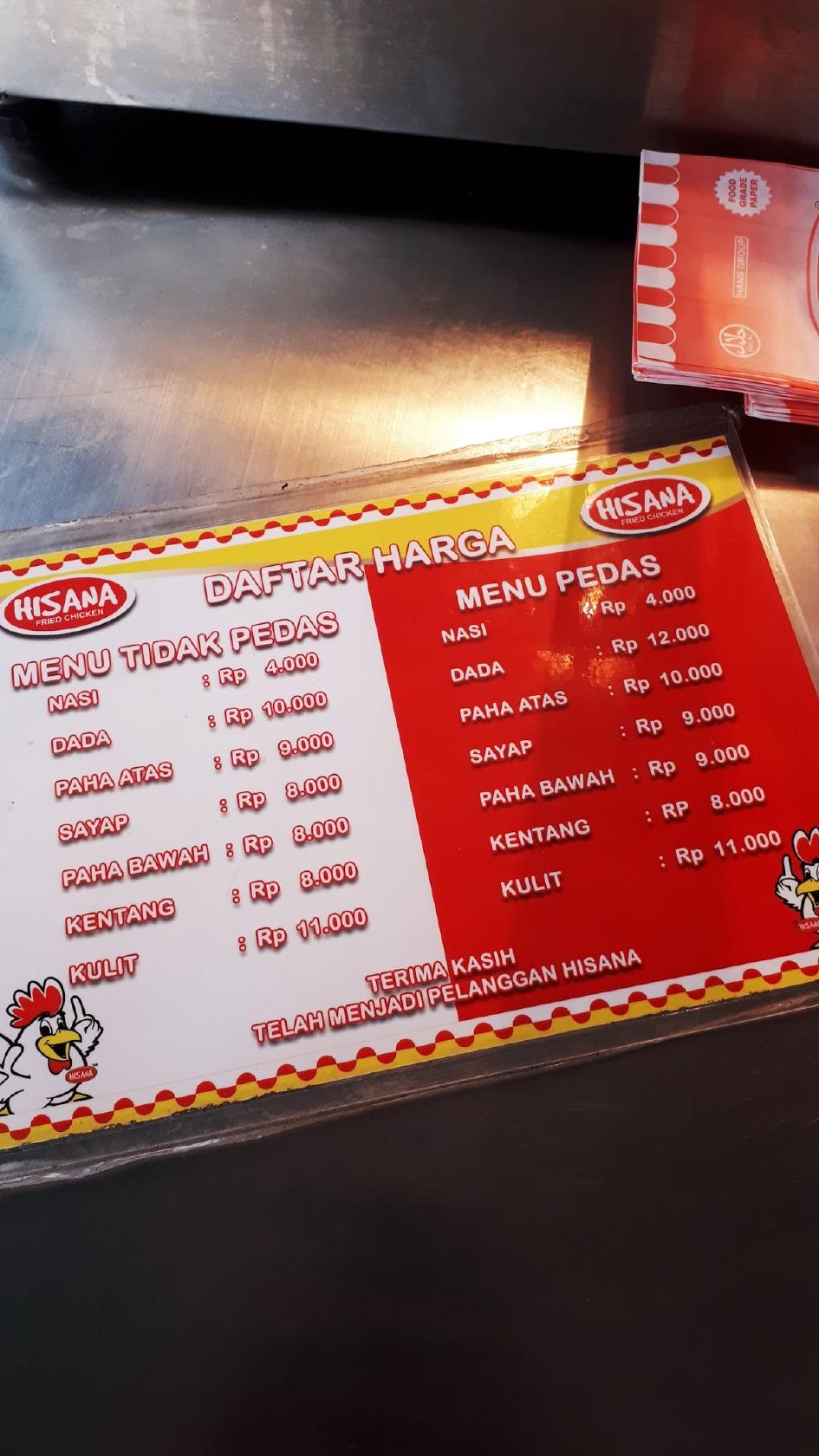 Carta de Hisana Fried Chicken, Jember, Jl. Letjend Suprapto