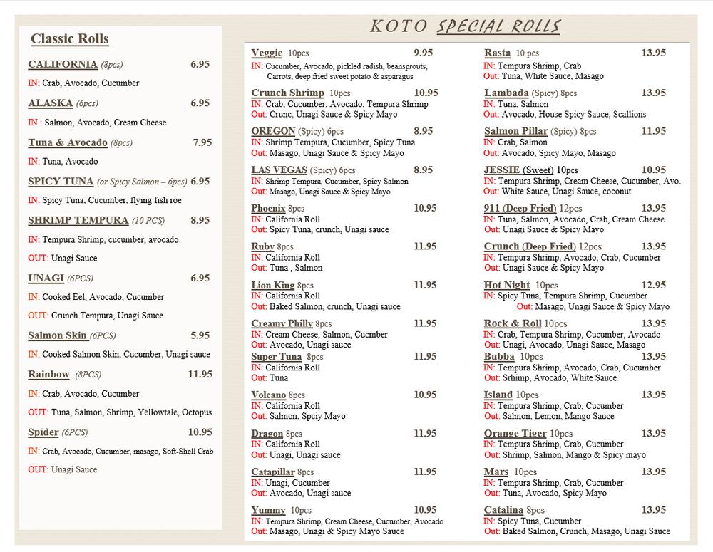 Menu at Koto Teriyaki & Sushi (Sequim, WA) restaurant, Sequim