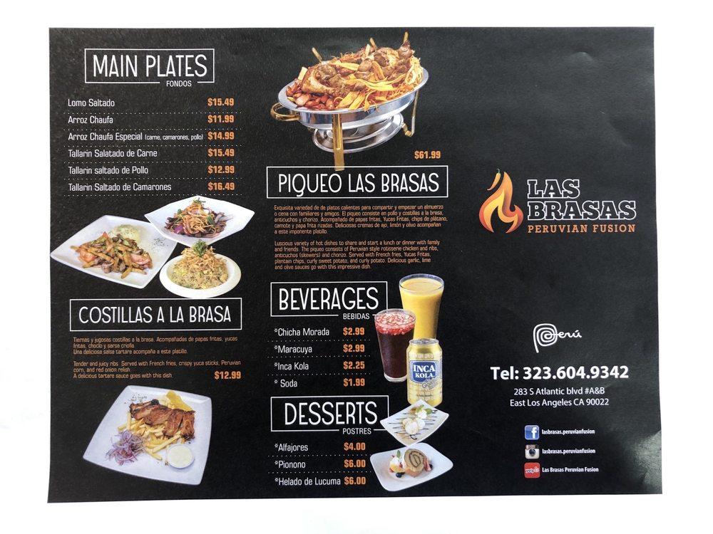 Menu at Las Brasas Peruvian Fusion restaurant, East Los Angeles