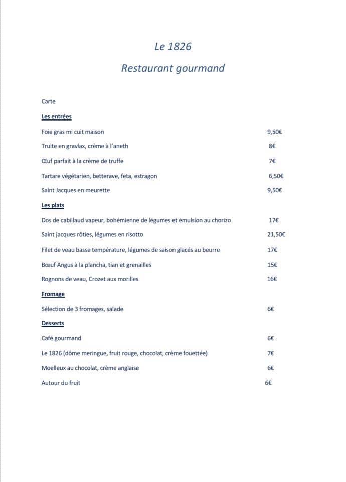 Menu au Le Moulin 1826 - Restaurant et Chambres d'hôtes, Houdan