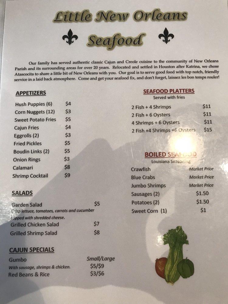 Menu at Little New Orleans Seafood restaurant, Houston