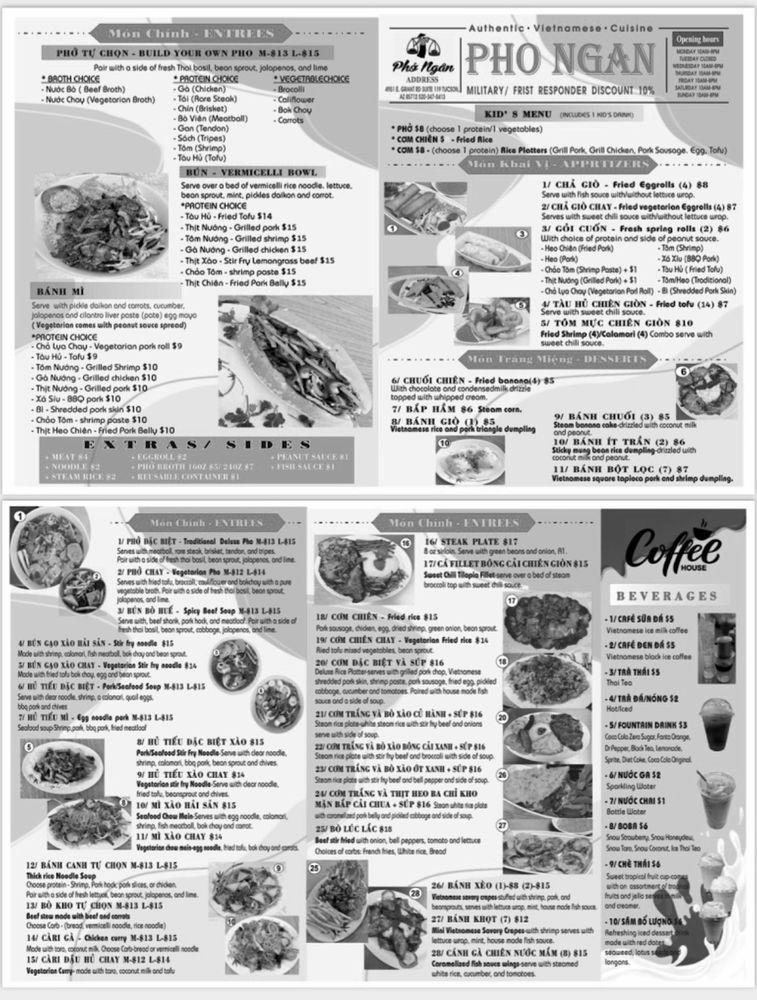 Menu at Pho Ngan restaurant, Tucson