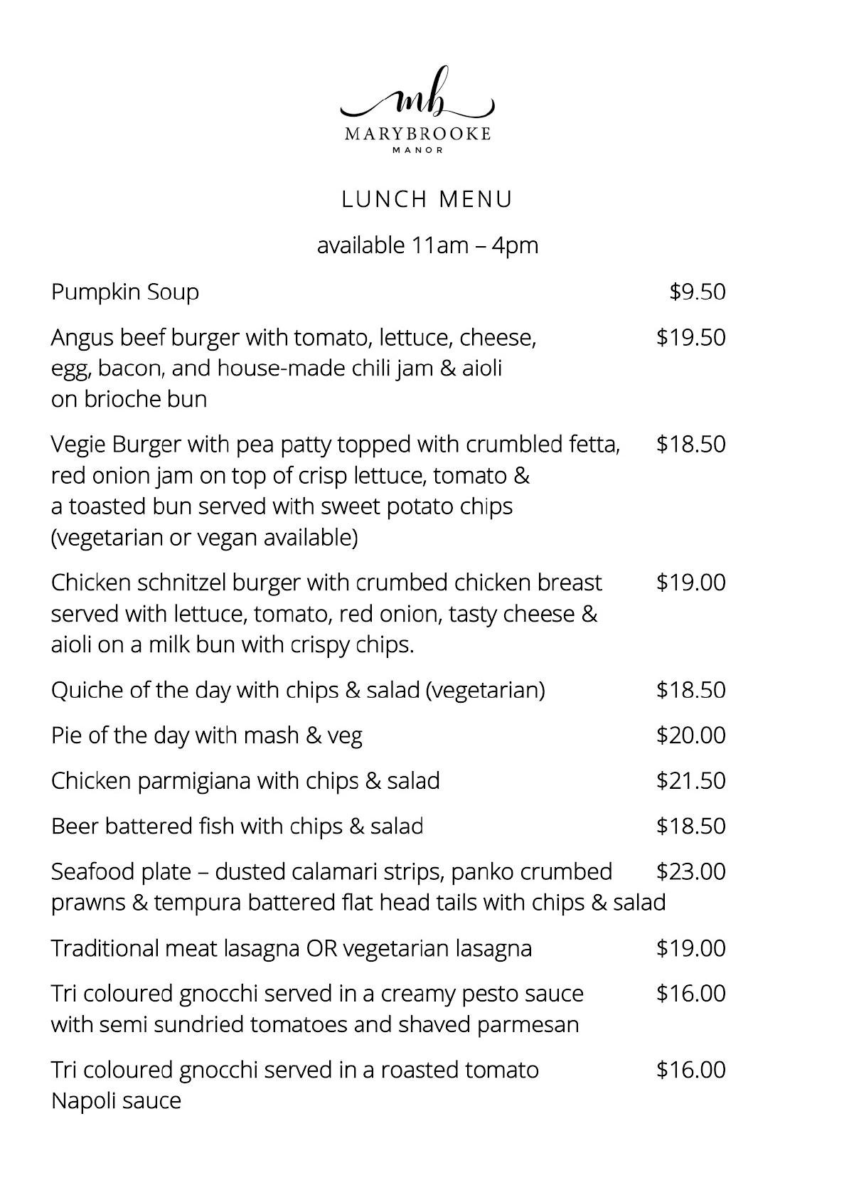 Menu at PJ's Restaurant, Sherbrooke