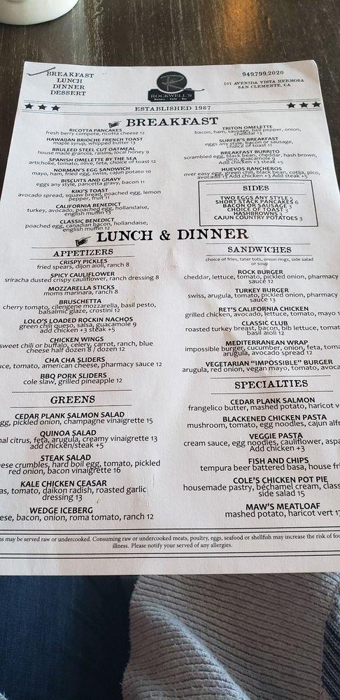 Menu at Rockwell's Bakery, San Clemente