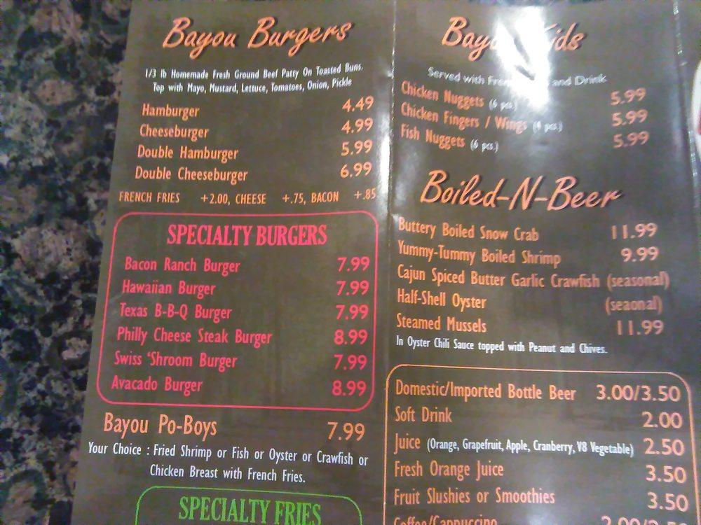 Menu at Bayou Grill restaurant, Pearland