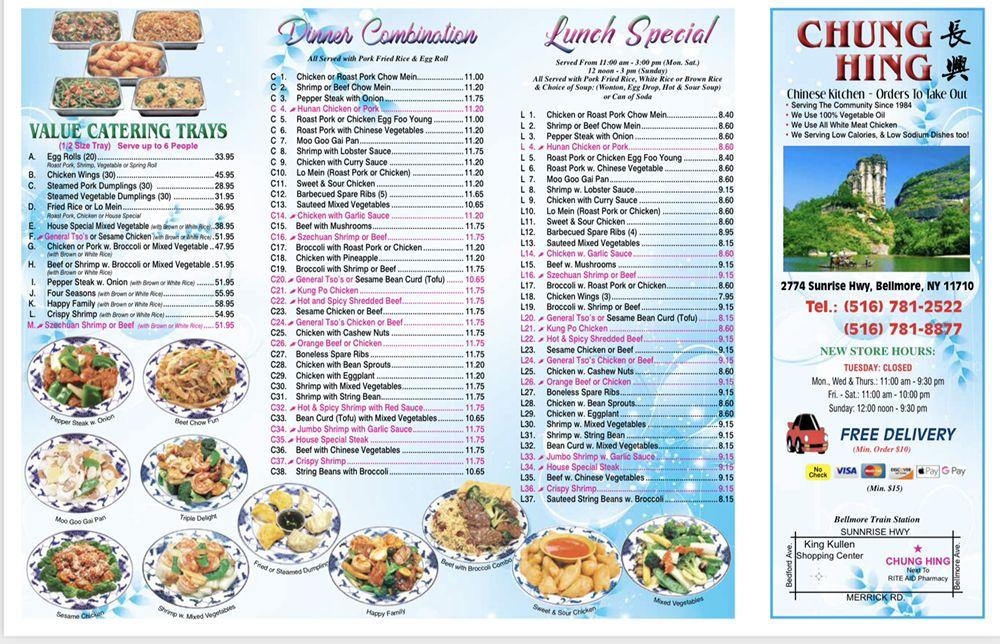 Menu at Chung Hing Chinese Kitchen/ Bellmore restaurant, Bellmore