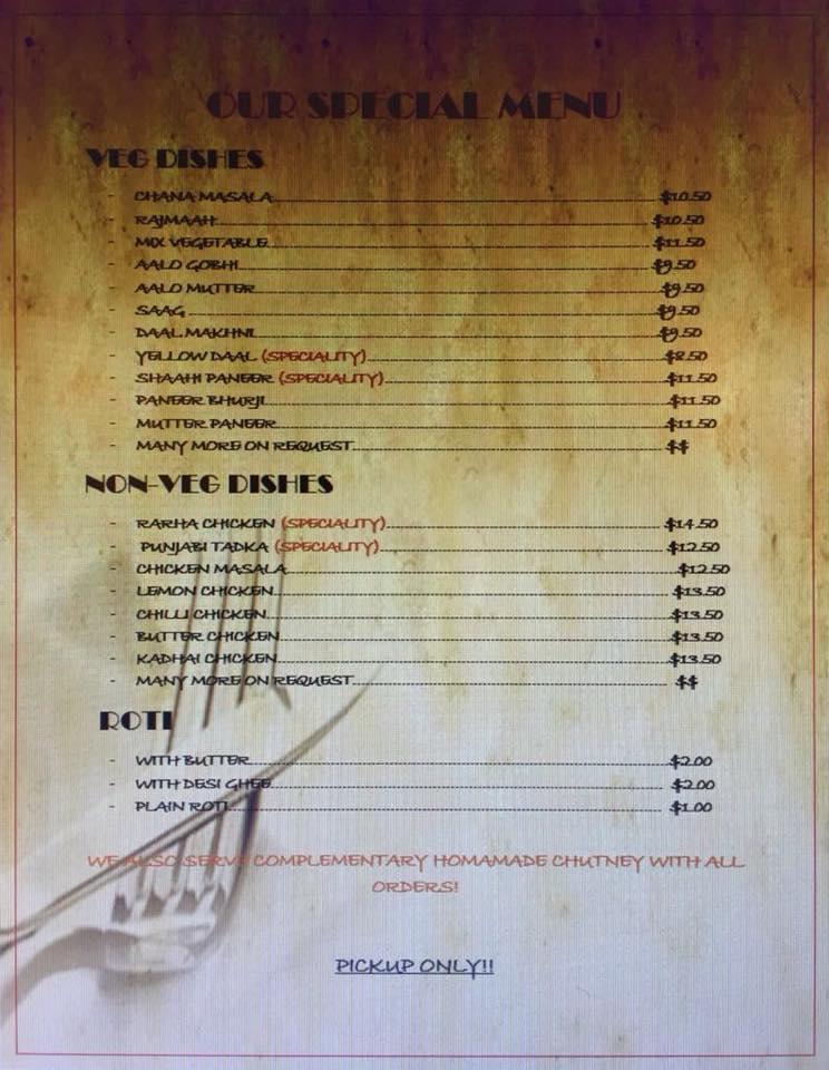 Menu at Masala Junction restaurant, Edmonton
