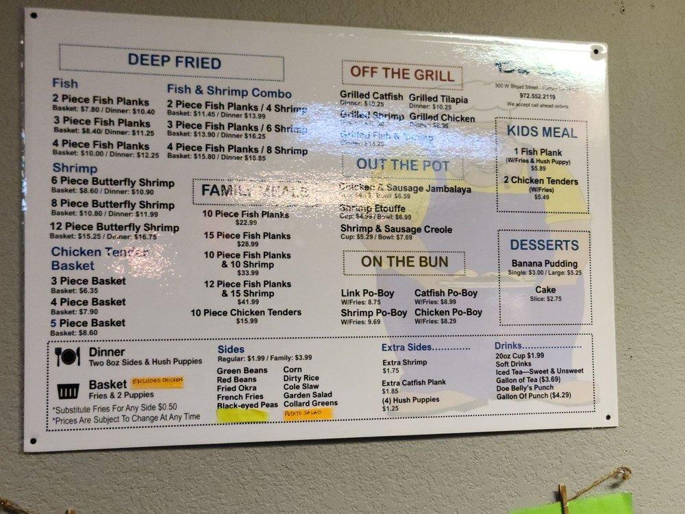 Menu at Doe Belly's restaurant, Forney