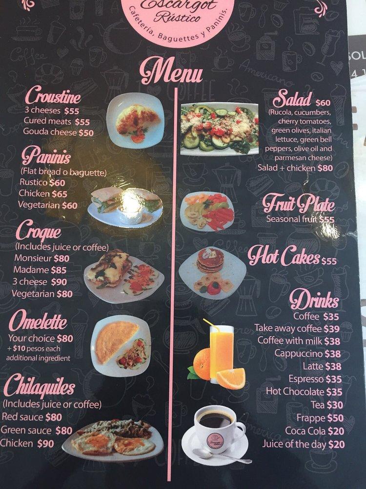 Menu at Escargot French Bakery, Merida, Plaza Internacional